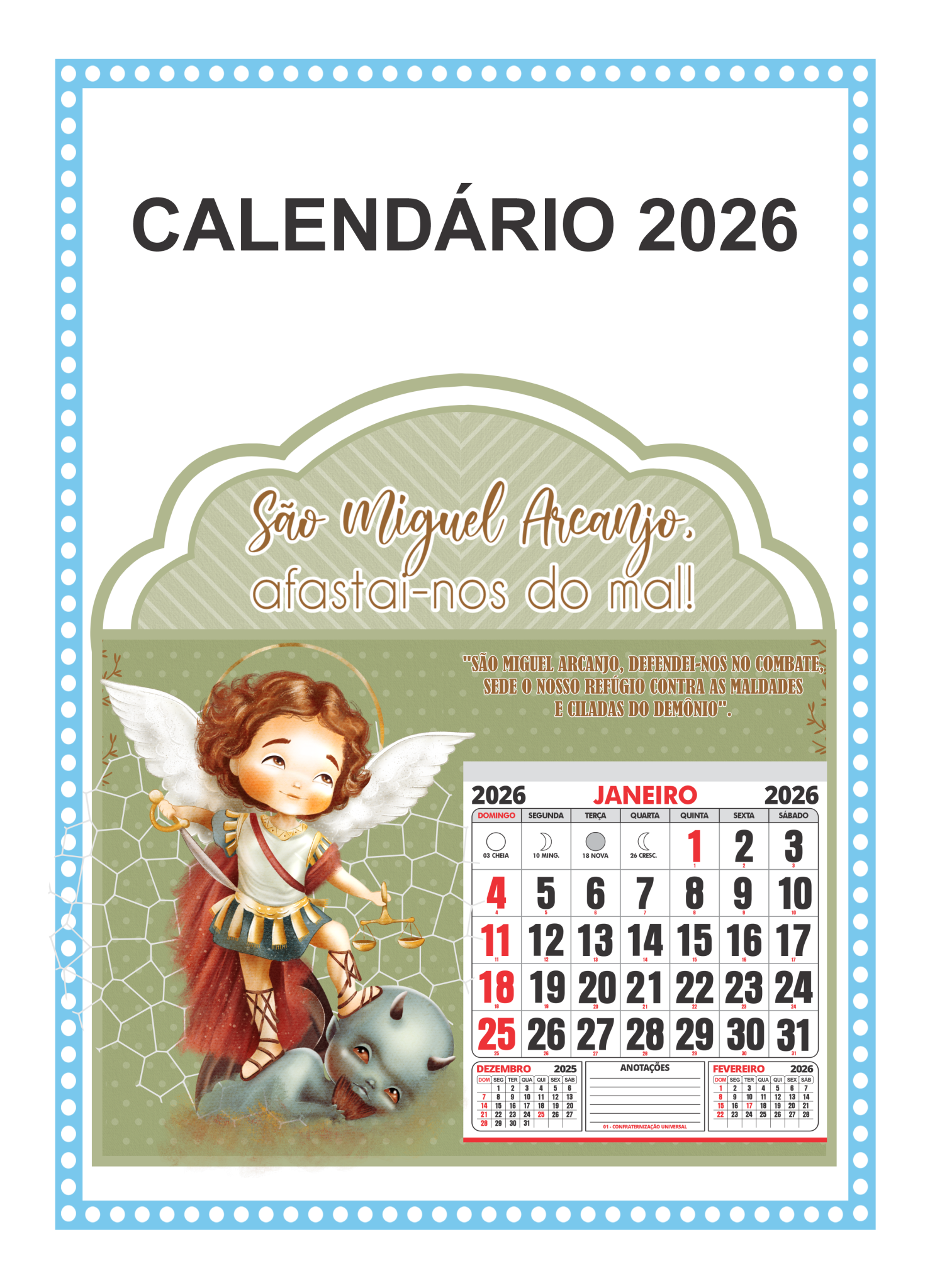 CALENDÁRIO SÃO MIGUEL 2026 – Aleluia Kids – Catequese que Encanta e ...